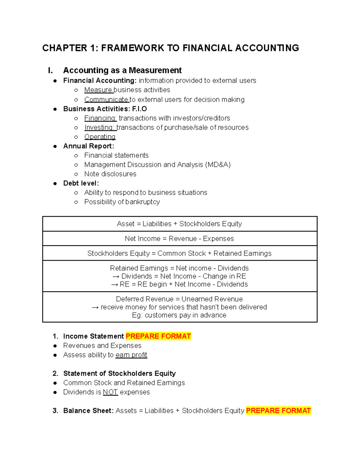 CHAPTER 1: FRAMEWORK TO FINANCIAL ACCOUNTING (ACC 101) - Studocu