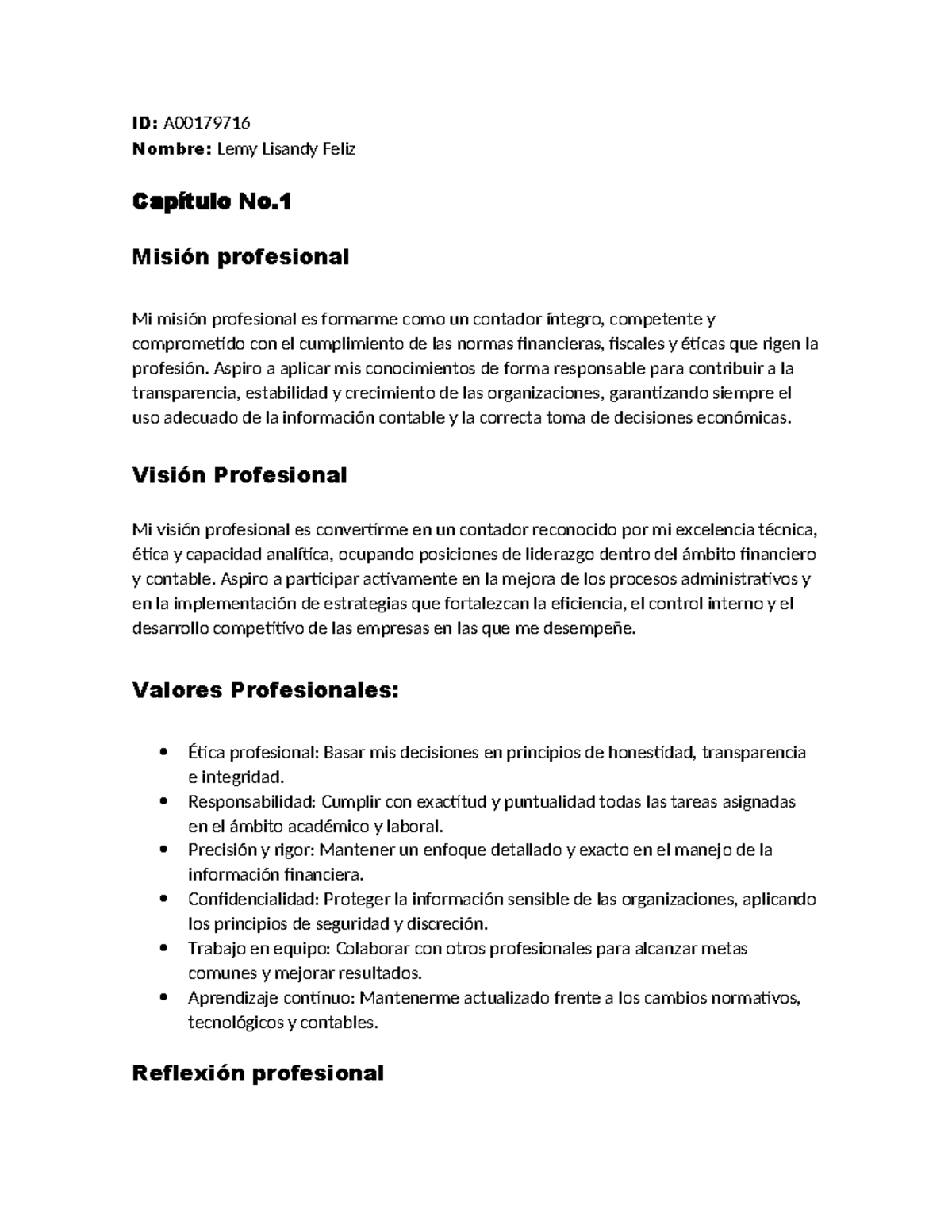 Trabajo Final: Misión y Visión Profesional en Contabilidad - Studocu