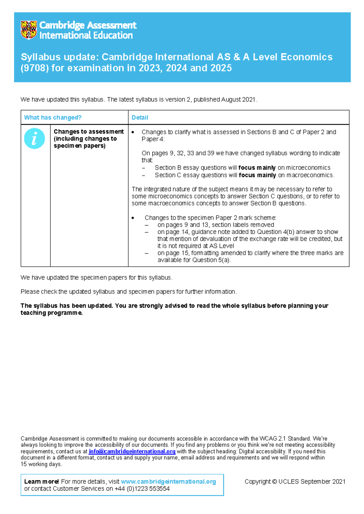 Syllabus Update for Cambridge International AS A Level Economics (9708 ...