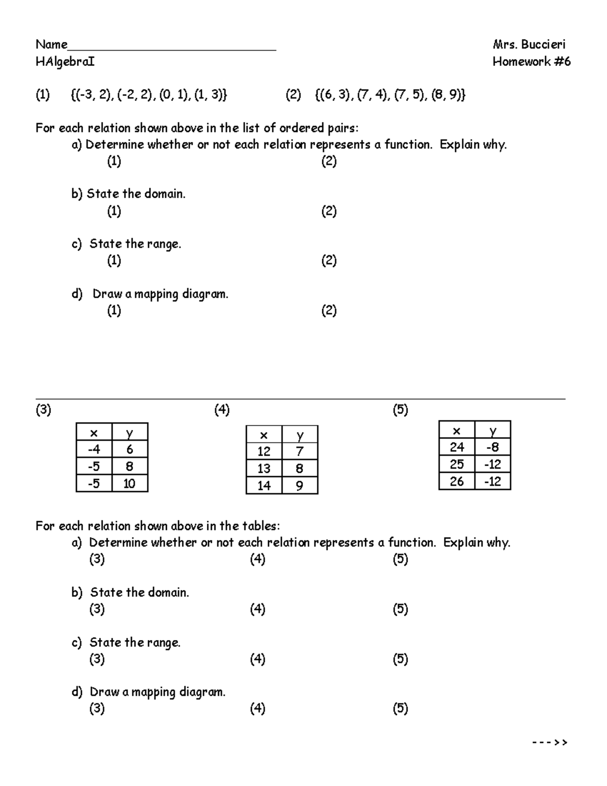 Algebra I Homework #6: Functions & Relations Analysis - Studocu