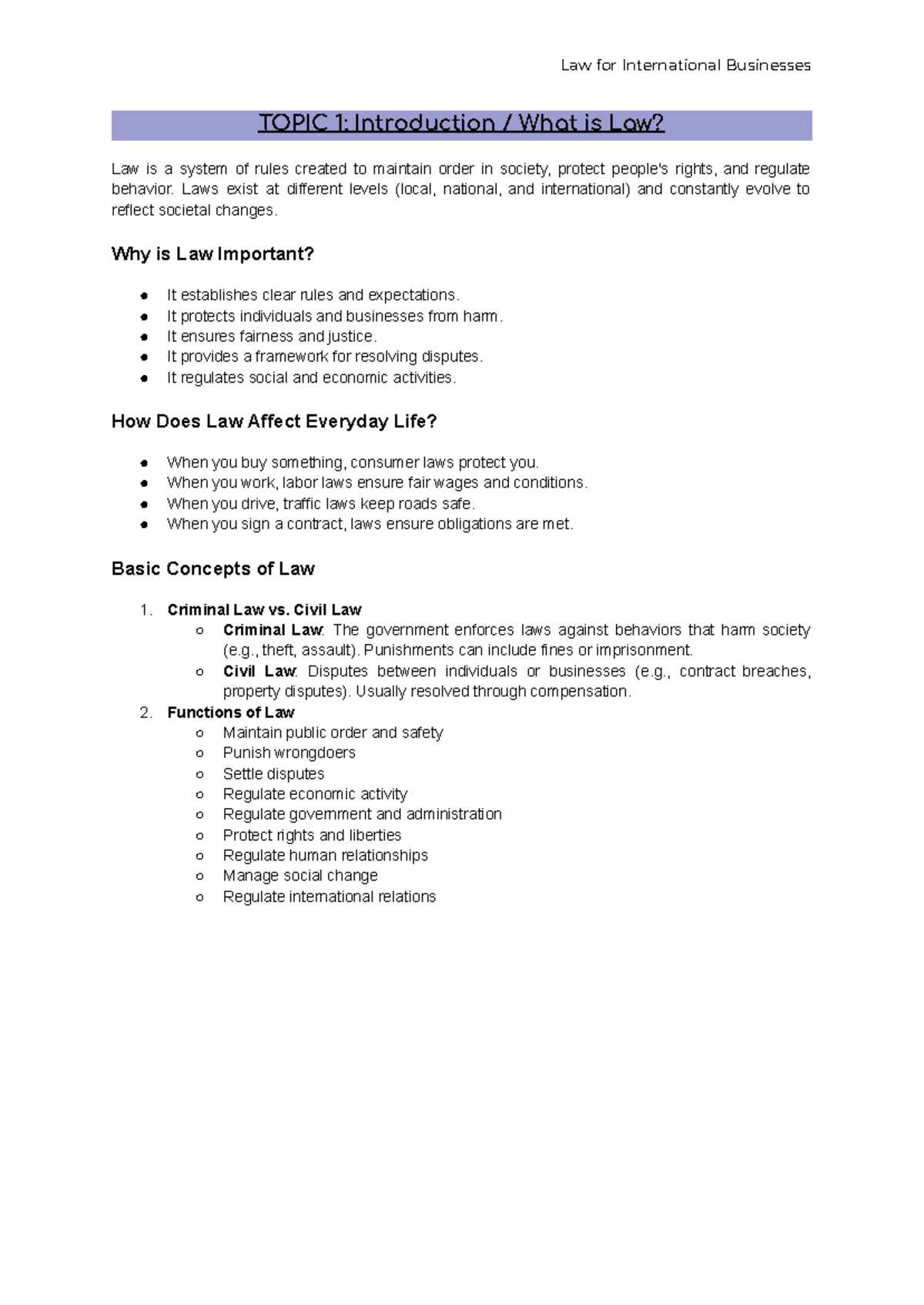 Law for International Businesses: Key Concepts and Principles - Studocu