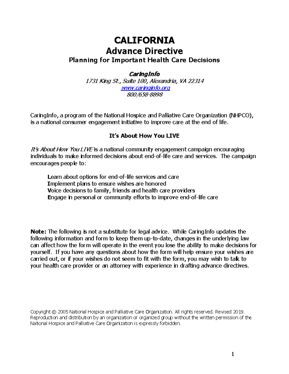 Advanced Directive Blank - CALIFORNIA Advance Directive Planning for ...