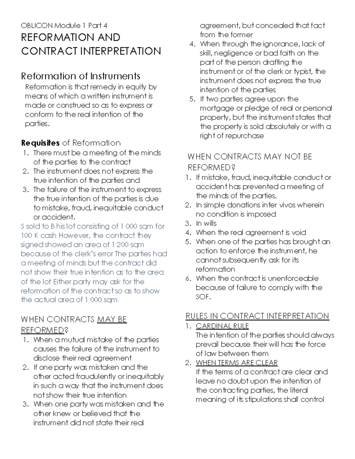Contracts Module 1 Part 4 Reformation And Contract Interpretation Oblicon Module 1 Part 4