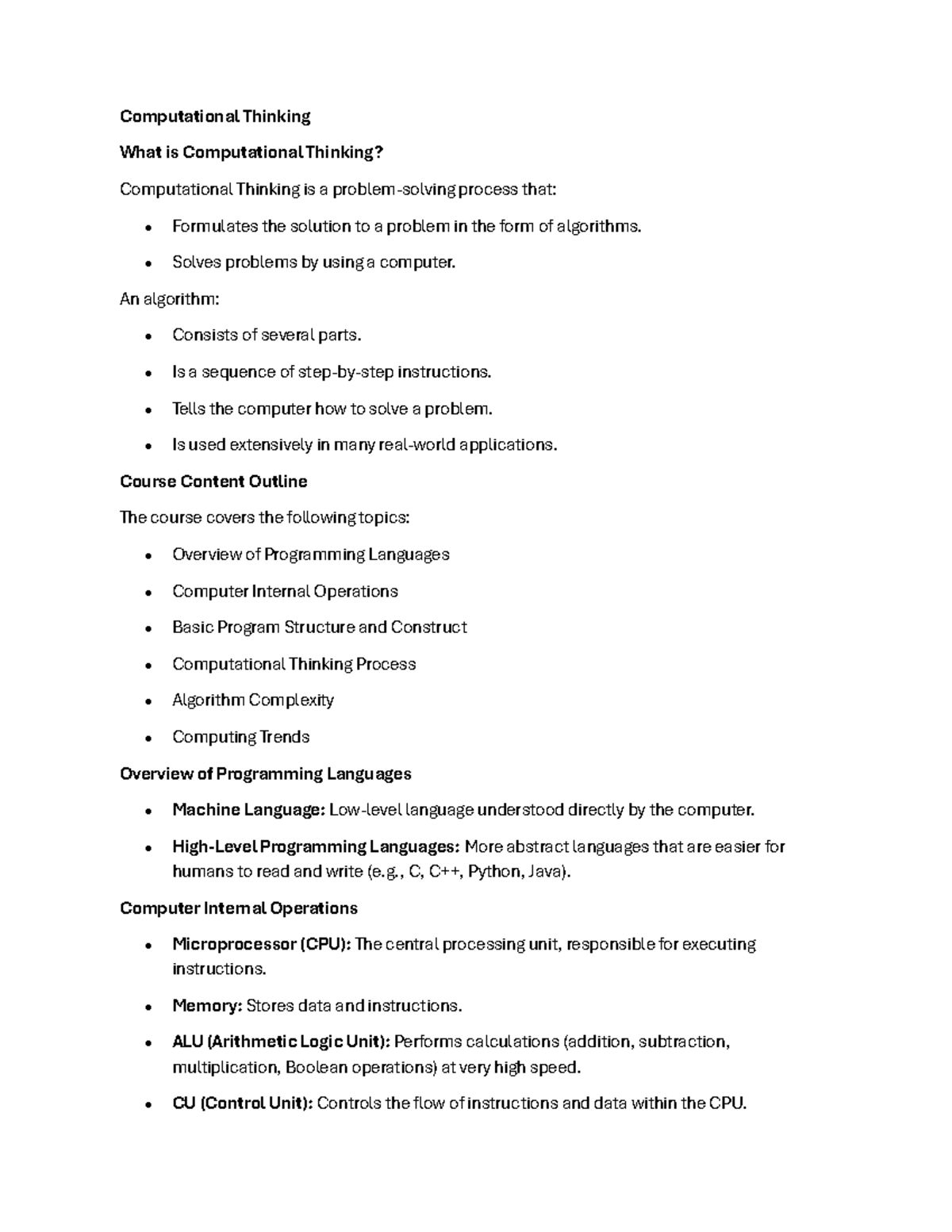 SC1003 Computational Thinking Course Outline and Key Concepts - Studocu