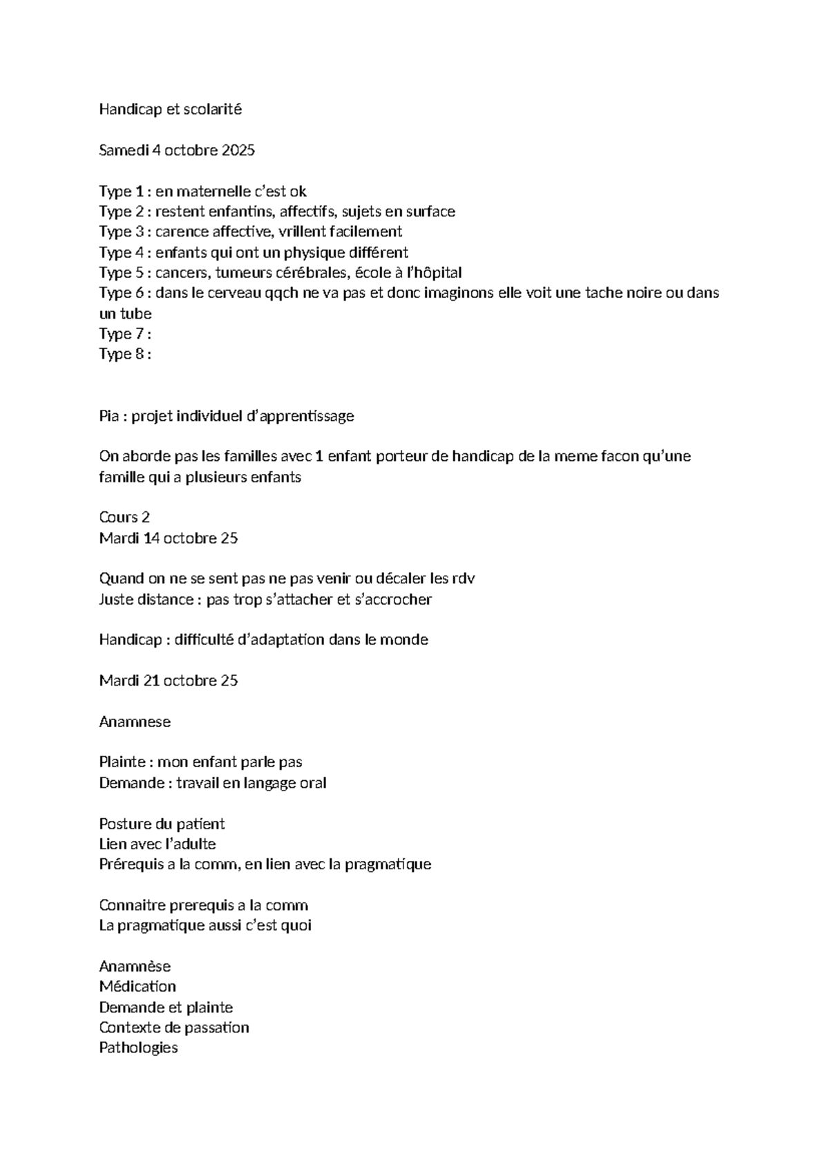 Handicap et Scolarité : Cours 2 - 14 Octobre 2025 - Studocu