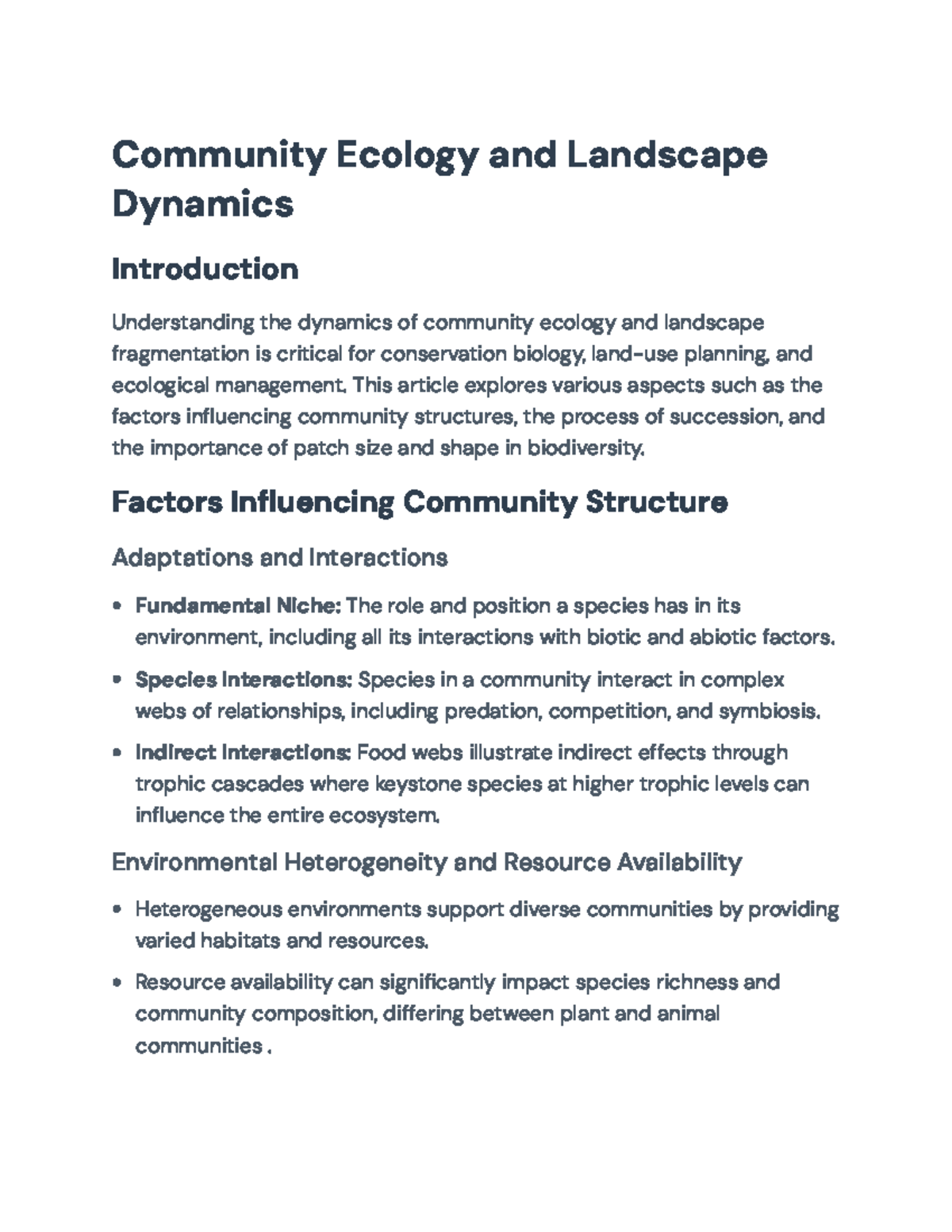 Community Ecology and Landscape Dynamics: An Overview of Key Concepts ...