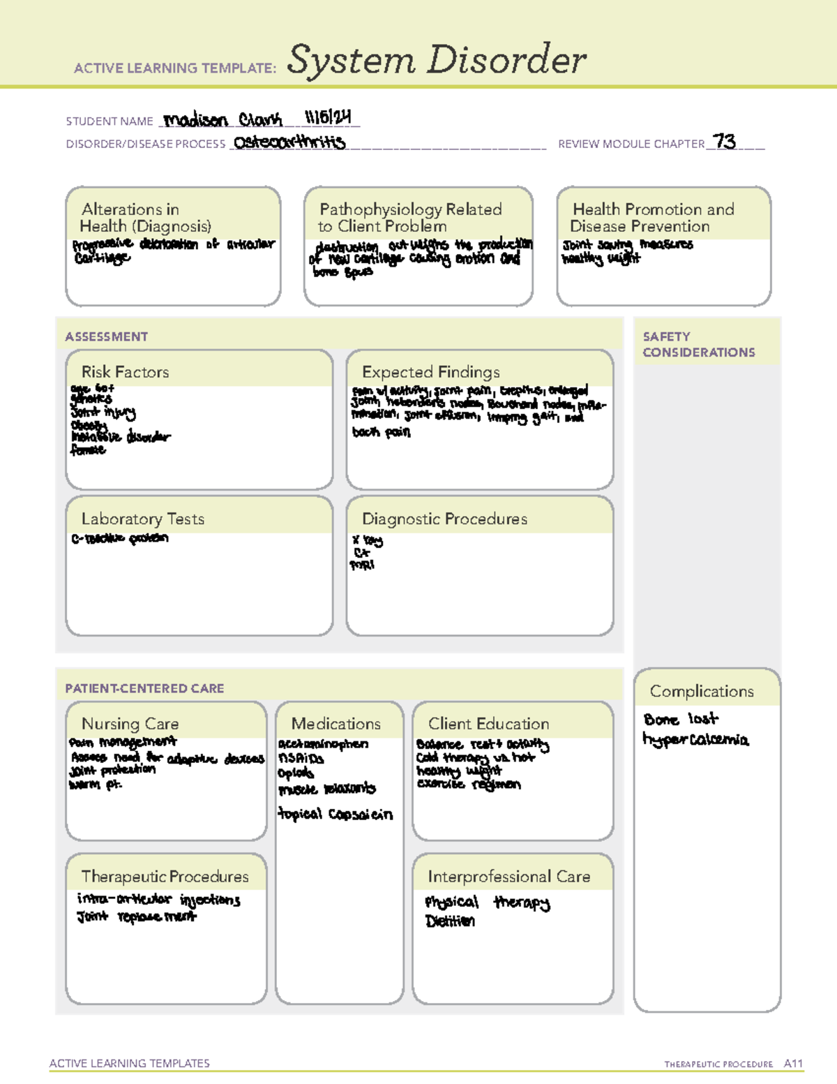 Osteoarthritis ALT - system disorder active learning template - ACTIVE ...