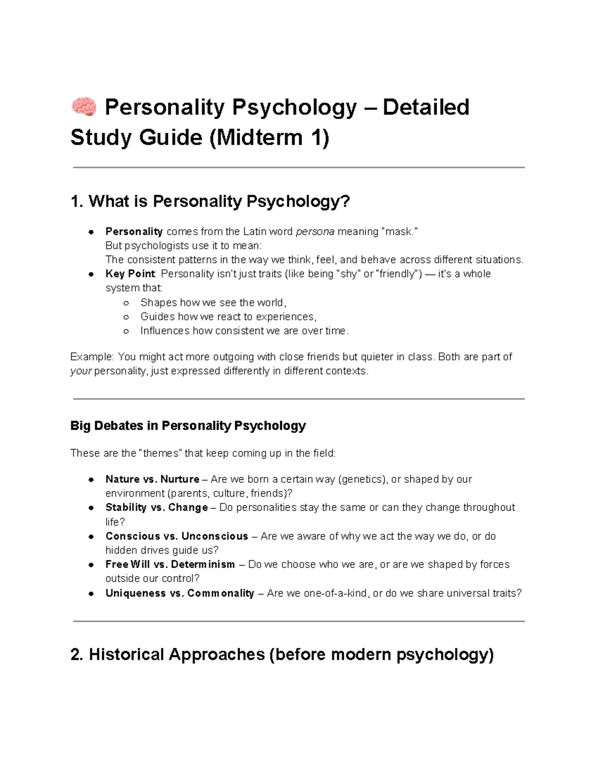 Personality Psychology Study Guide (Midterm 1) - Studocu
