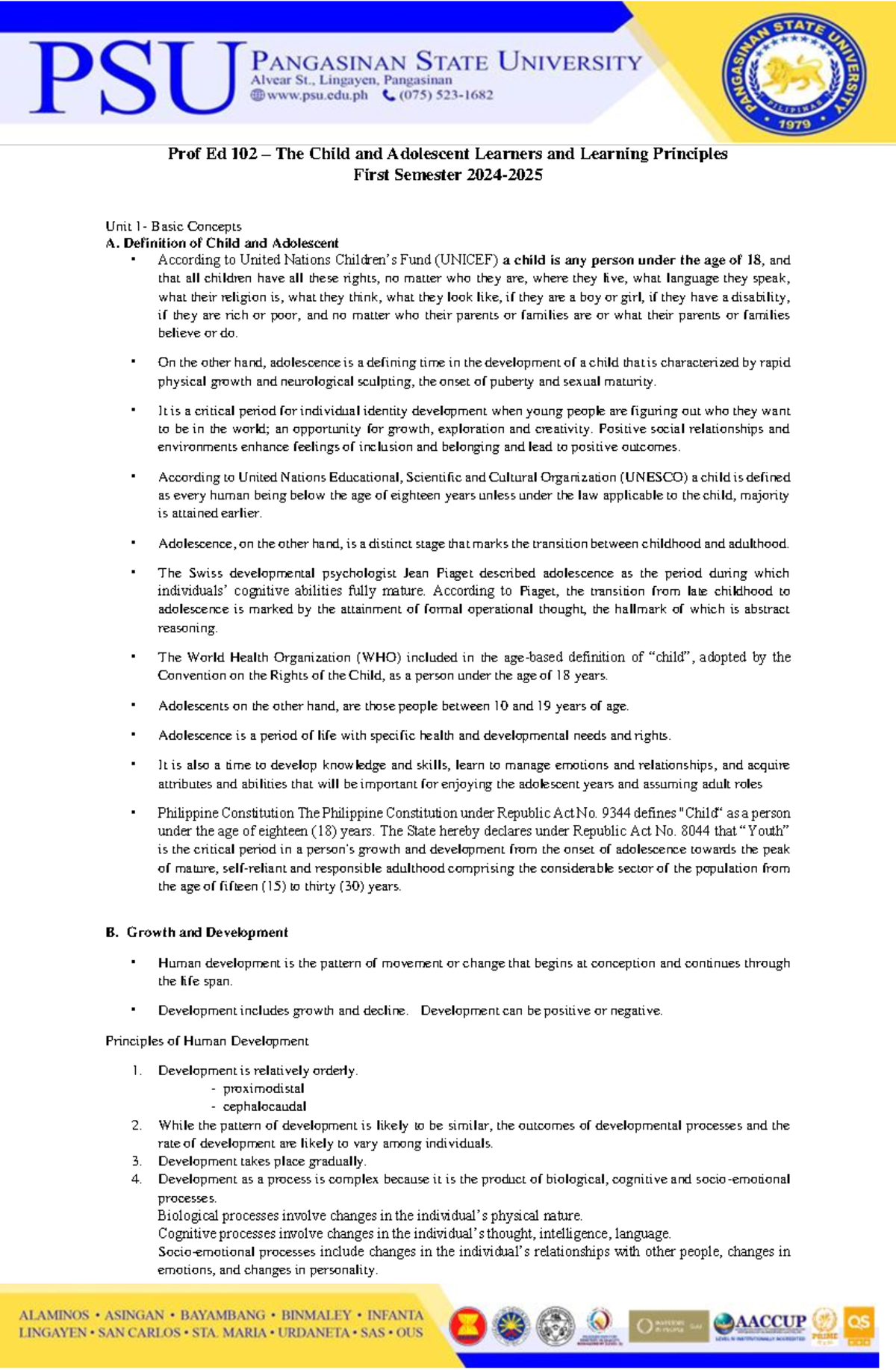 Prof Ed 102 - Unit 1: Understanding Child & Adolescent Development ...