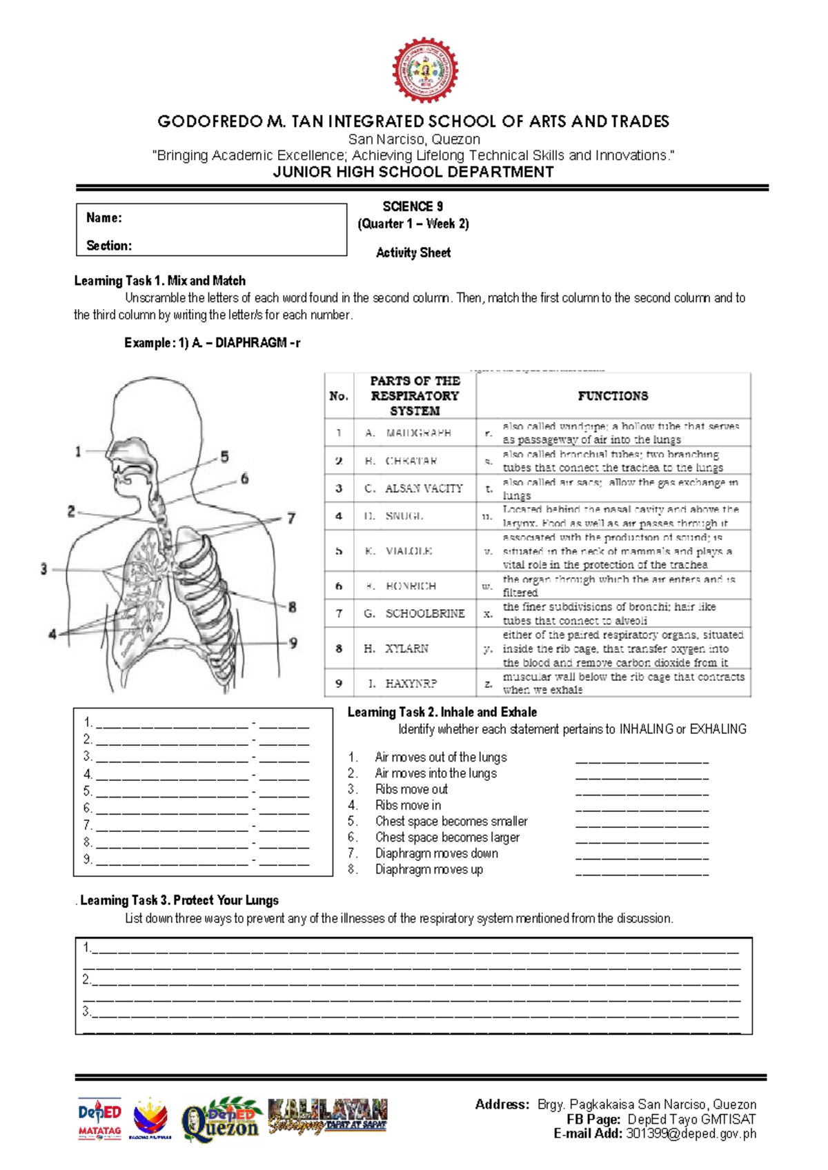 SCIENCE 9 AS - Quarter 1 Week 2 Activity Sheet - Studocu