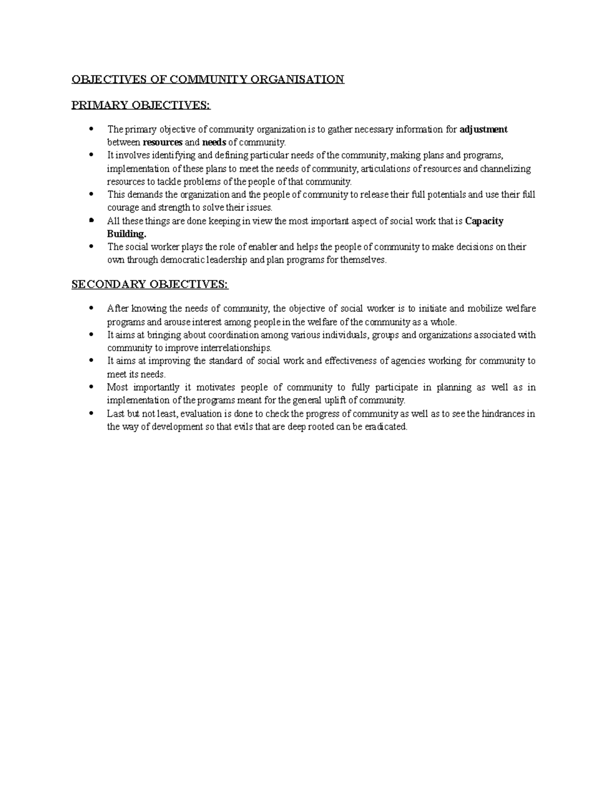 Objectives OF Community Organisation - OBJECTIVES OF COMMUNITY ...