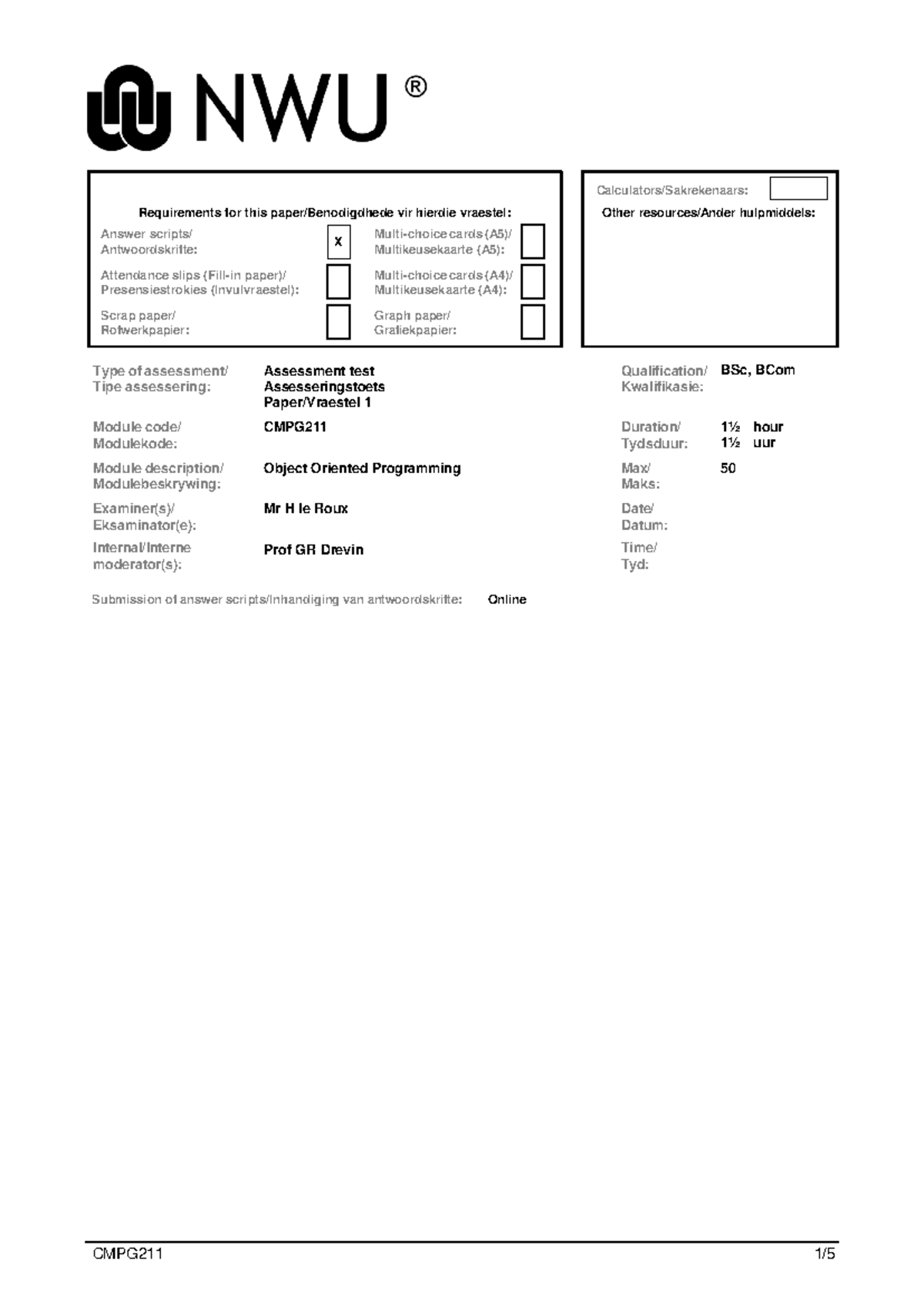 CMPG211 Semester Test 2025: Object Oriented Programming Assessment ...