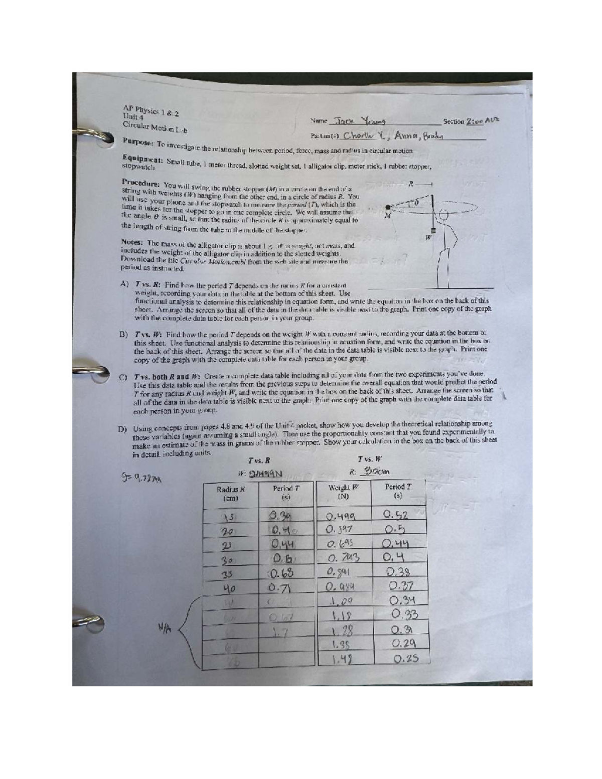 AP Physics 1 Lab: Exploring Circular Motion Relationships - Studocu