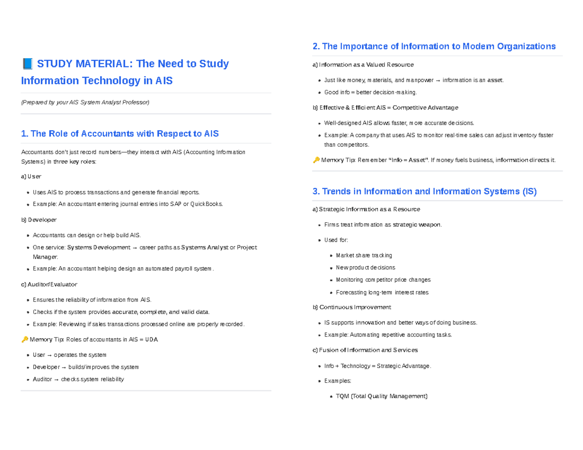 AIS Study Material: The Importance of Information Technology in Modern ...