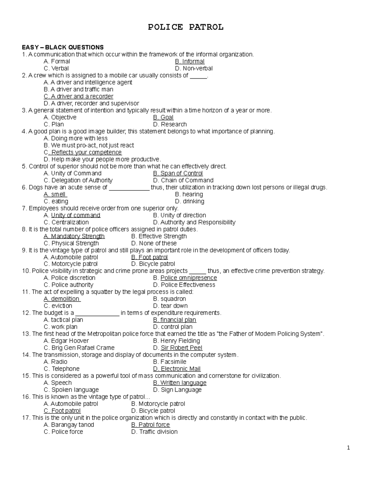 "11 Police Patrol K - Quiz Notes on Patrol Strategies and Functions ...