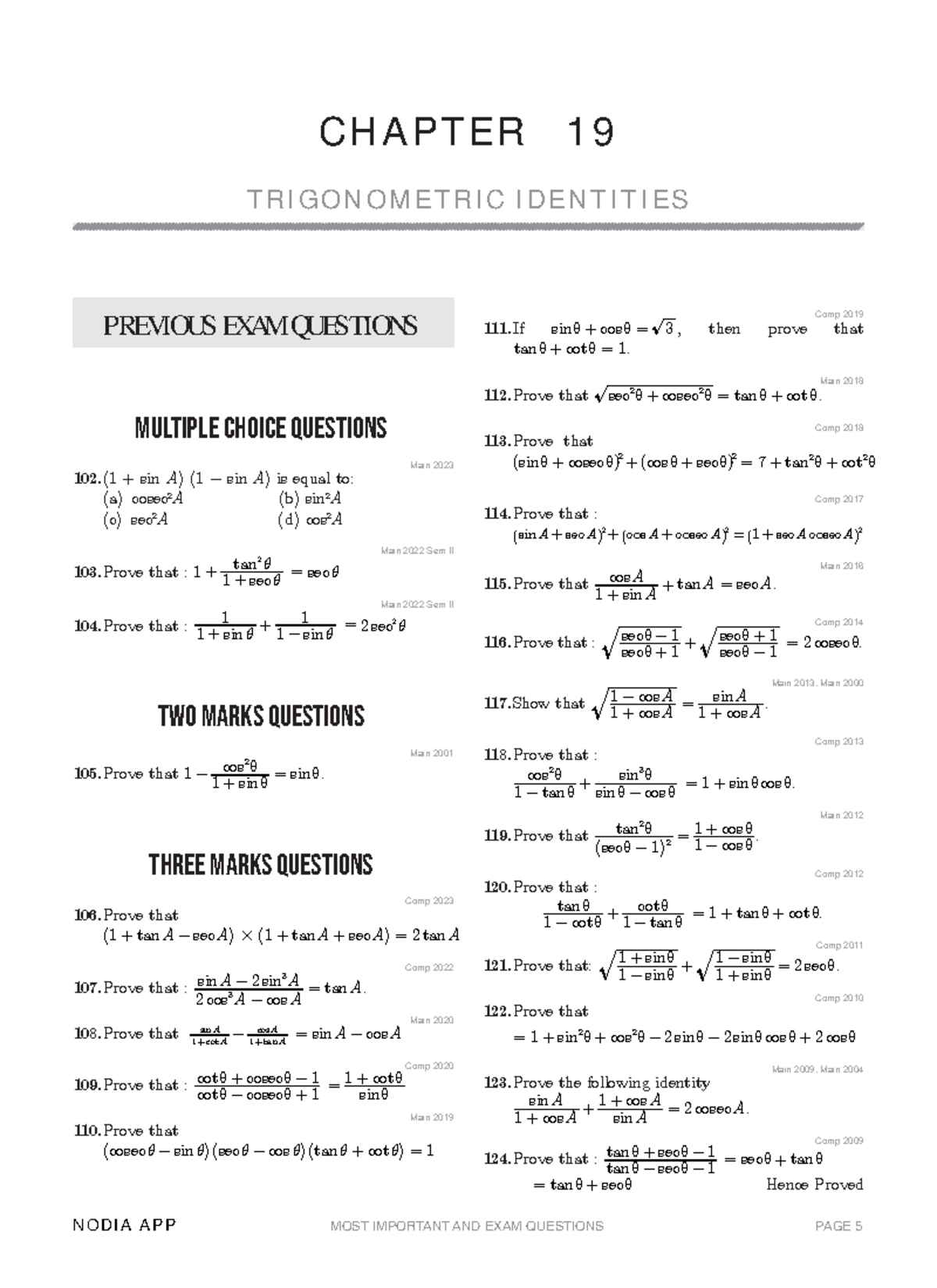 CH 19: Trigonometric Identities - ICSE Class 10 Previous Exam Questions ...