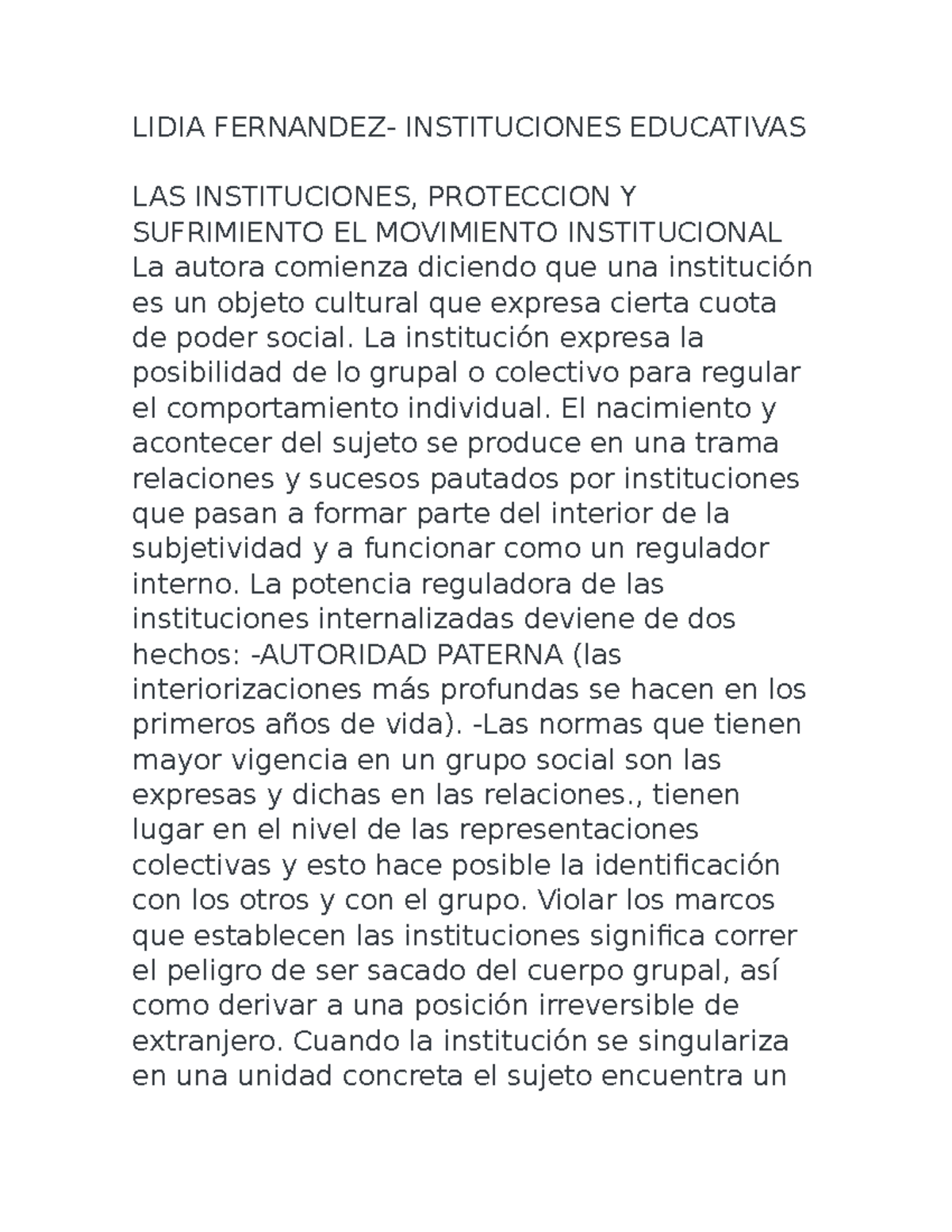 Resumen del Estudio de Lidia Fernandez sobre Instituciones Educativas ...