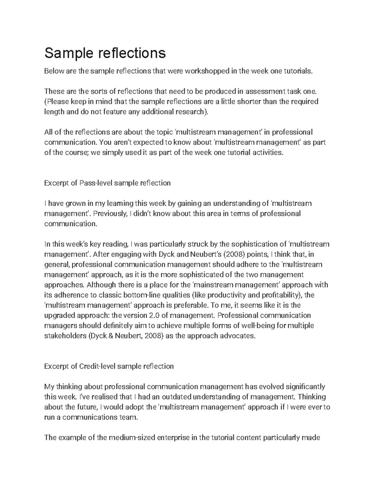MDIA2012 Sample reflections graded - Sample reflections Below are the ...