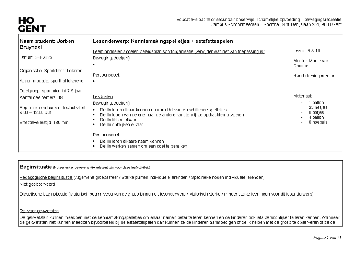 Lesvoorbereiding Lichamelijke Opvoeding (LO) - Kennismakingsspellen ...