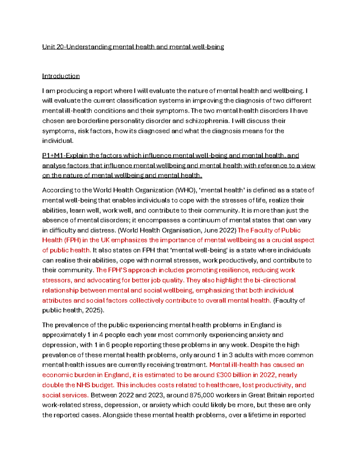 Unit 20 - Understanding Mental Health & Well-Being: Assessment 1 Report ...
