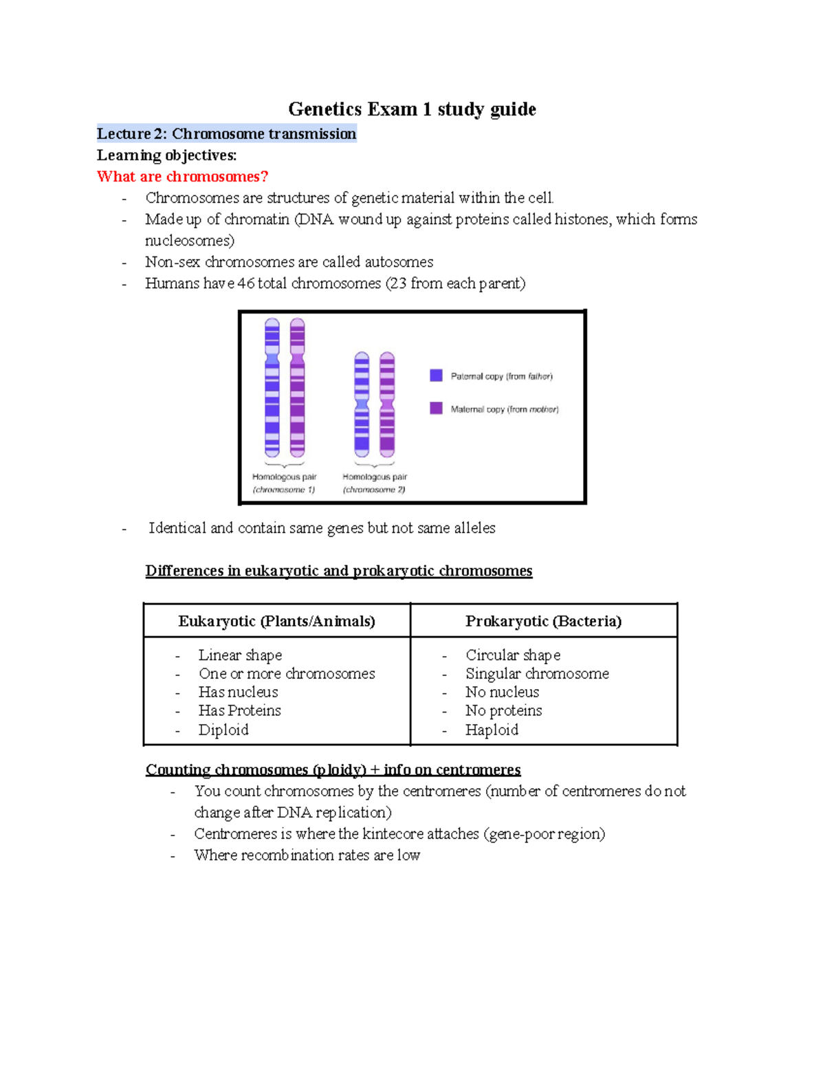 Genetics Exam 1 study guide - Genetics Exam 1 study guide Lecture 2 ...