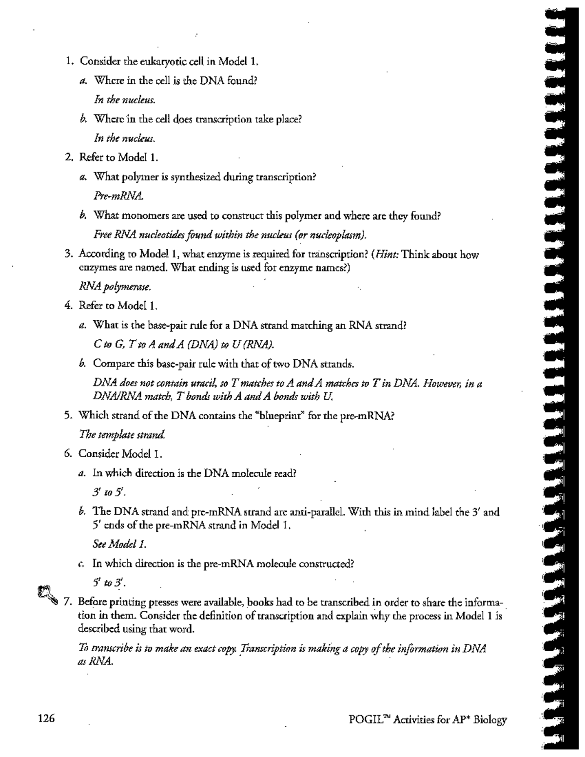 Transcription pogil answers - 1. Consider the eukaryotic cell in Model ...