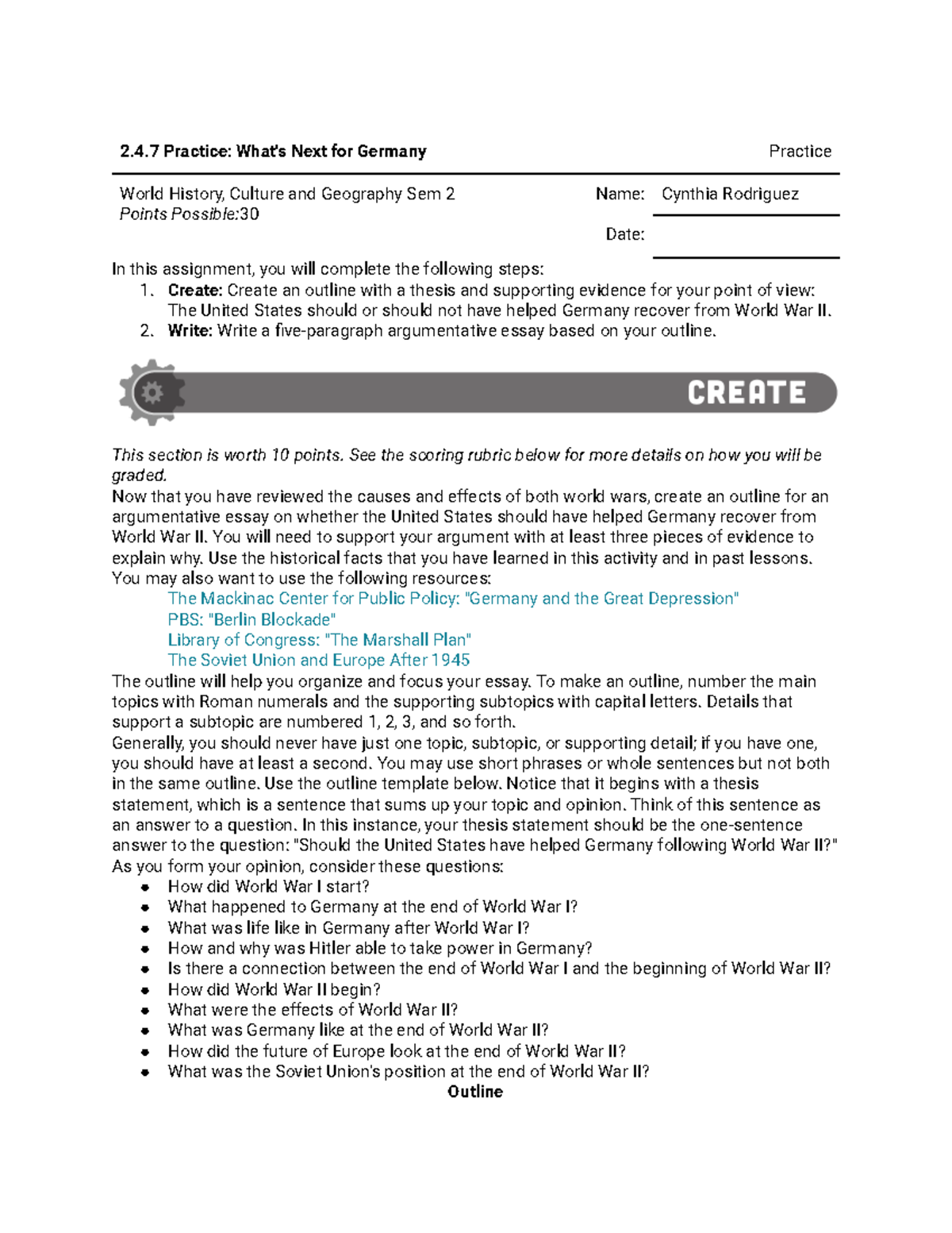 World History 2.4.7 Argumentative Essay: U.S. Aid to Post-WWII Germany ...