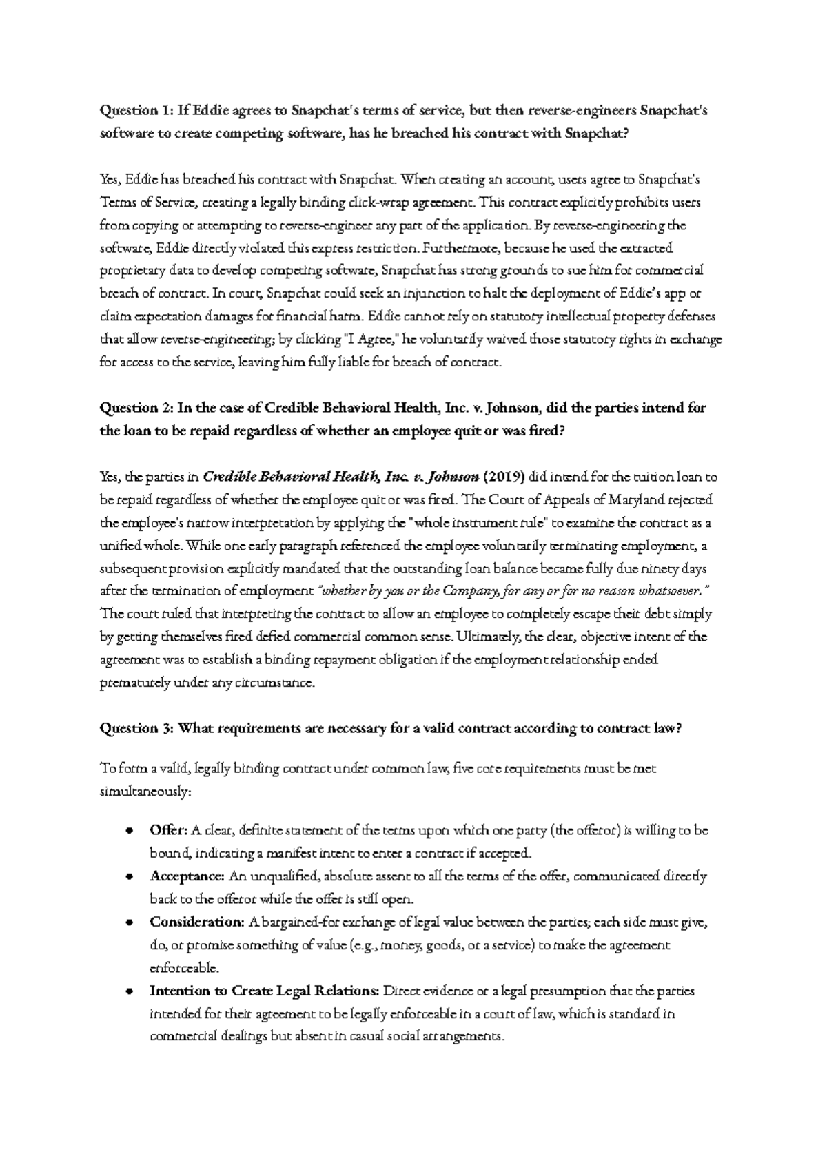 Contract Law Case Studies: Analysis and Insights (CLO 4.4) - Studocu