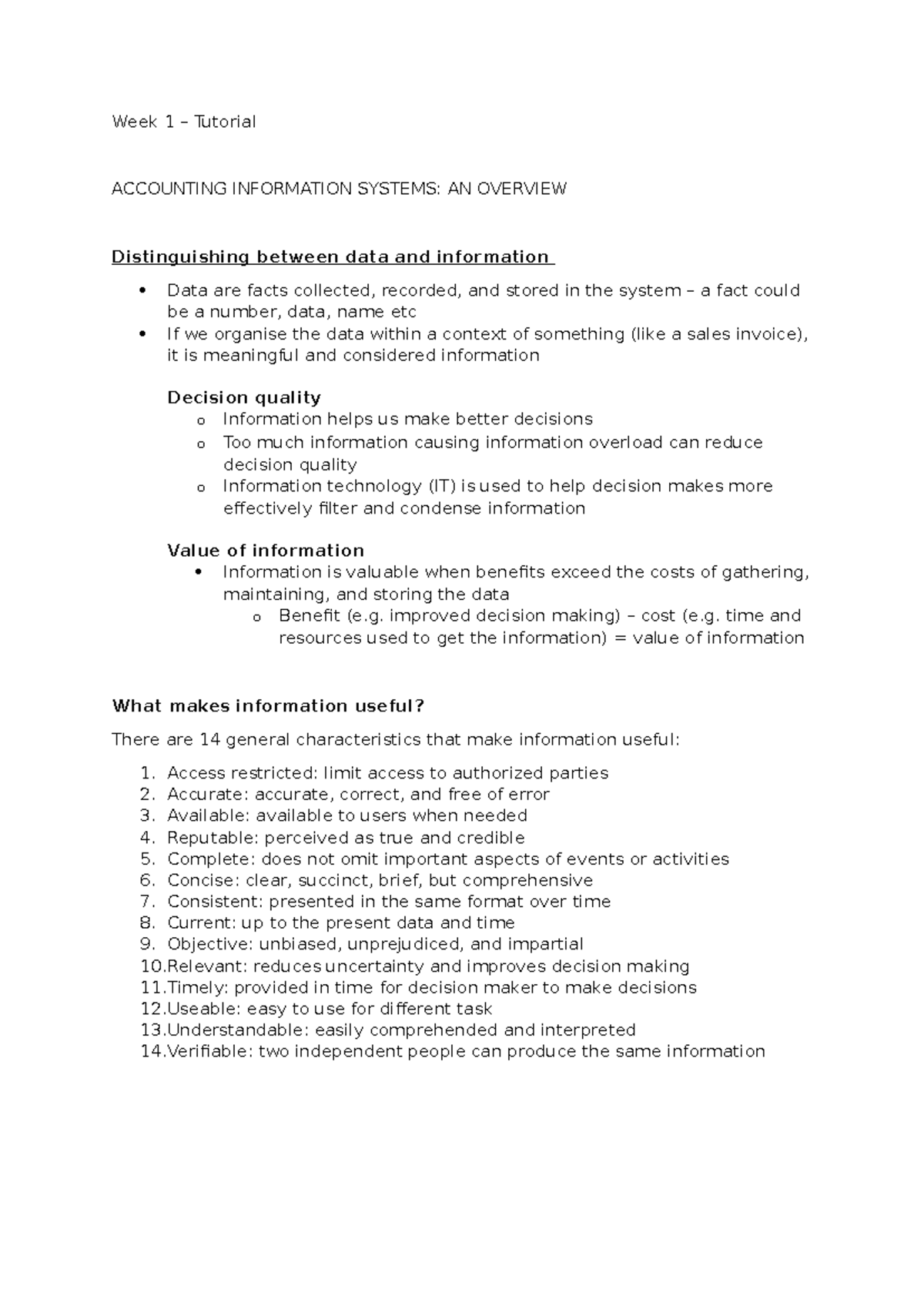 Week 1 slides - ACCT3004 - ACCOUNTING INFORMATION SYSTEMS WEEK 1 NOTES ...