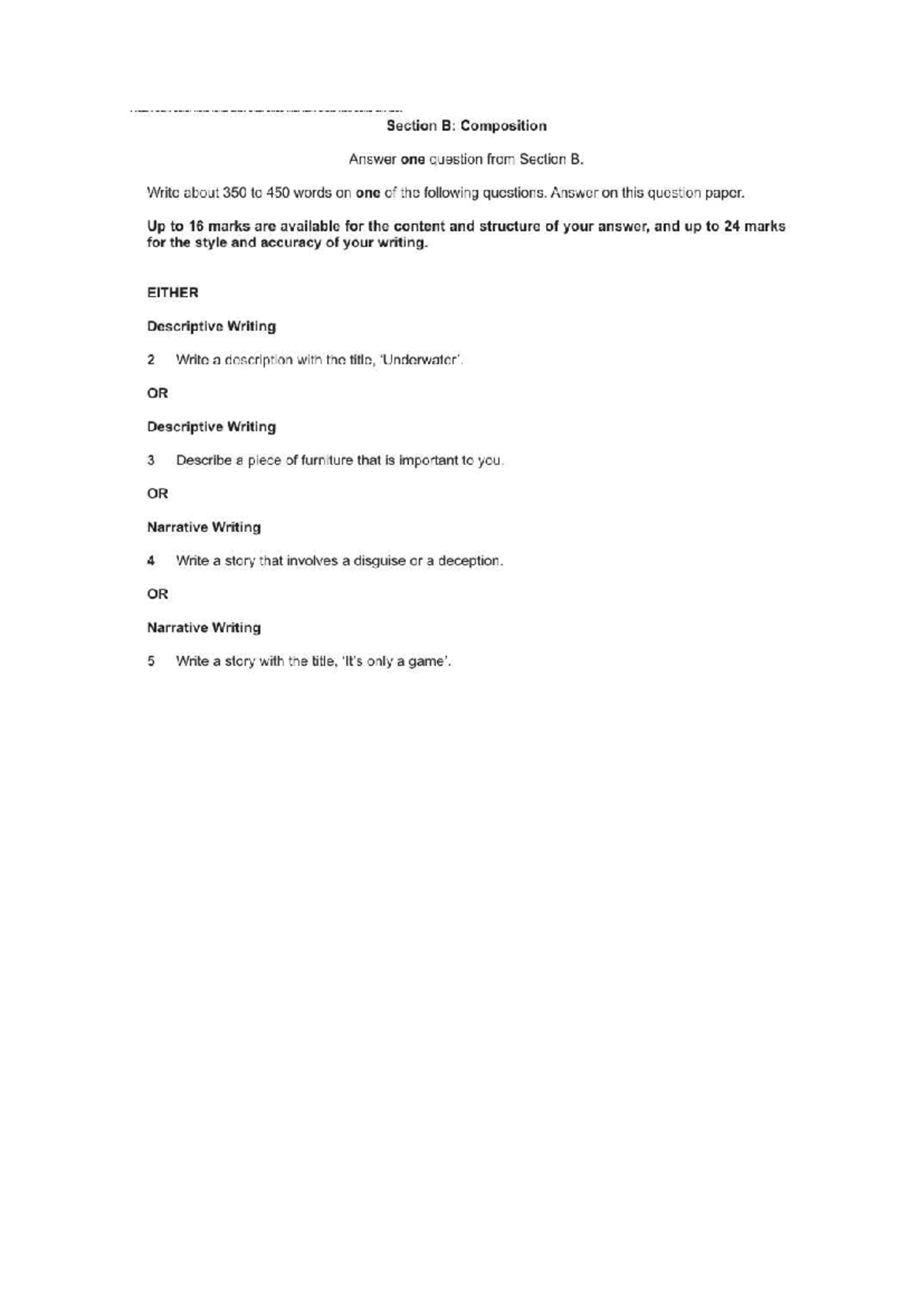 Paper 2-Writing: Section B Composition Questions & Guidelines - Studocu