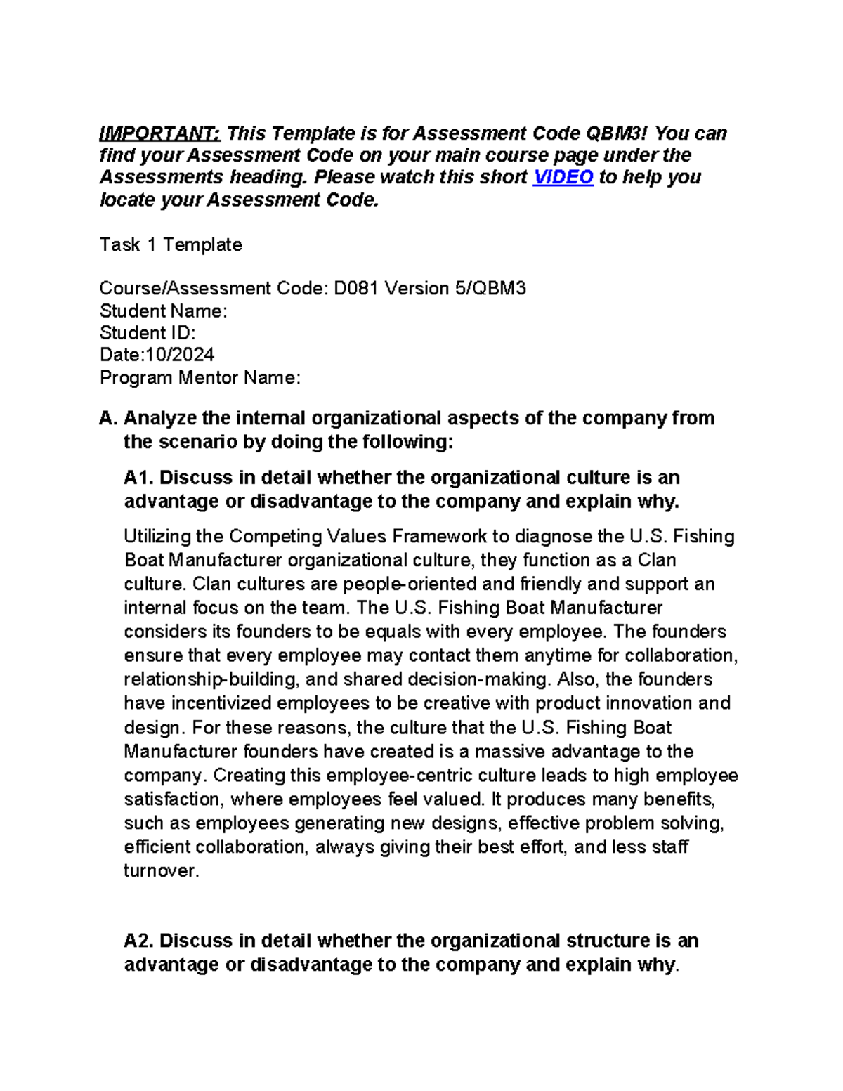 QBM3 Task 1 - task 1 - IMPORTANT: This Template is for Assessment Code ...