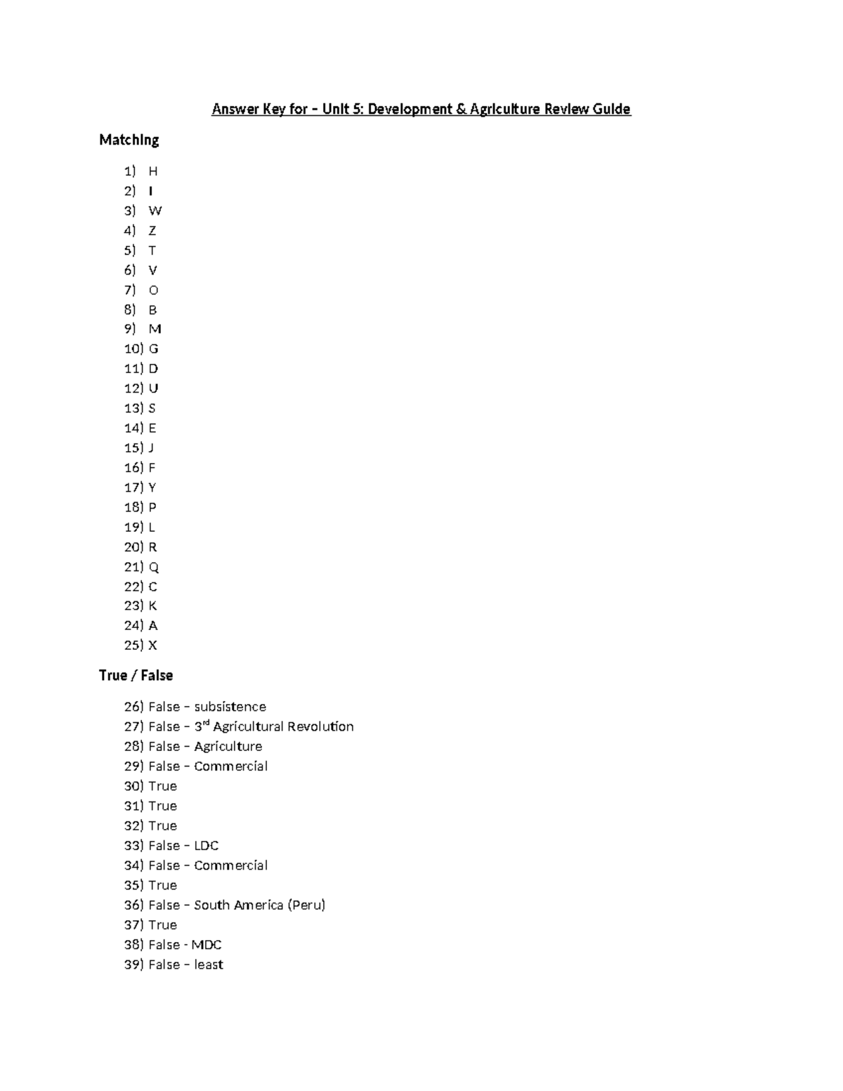 Answer Key for - Development Agriculture Review Guide - Answer Key for ...