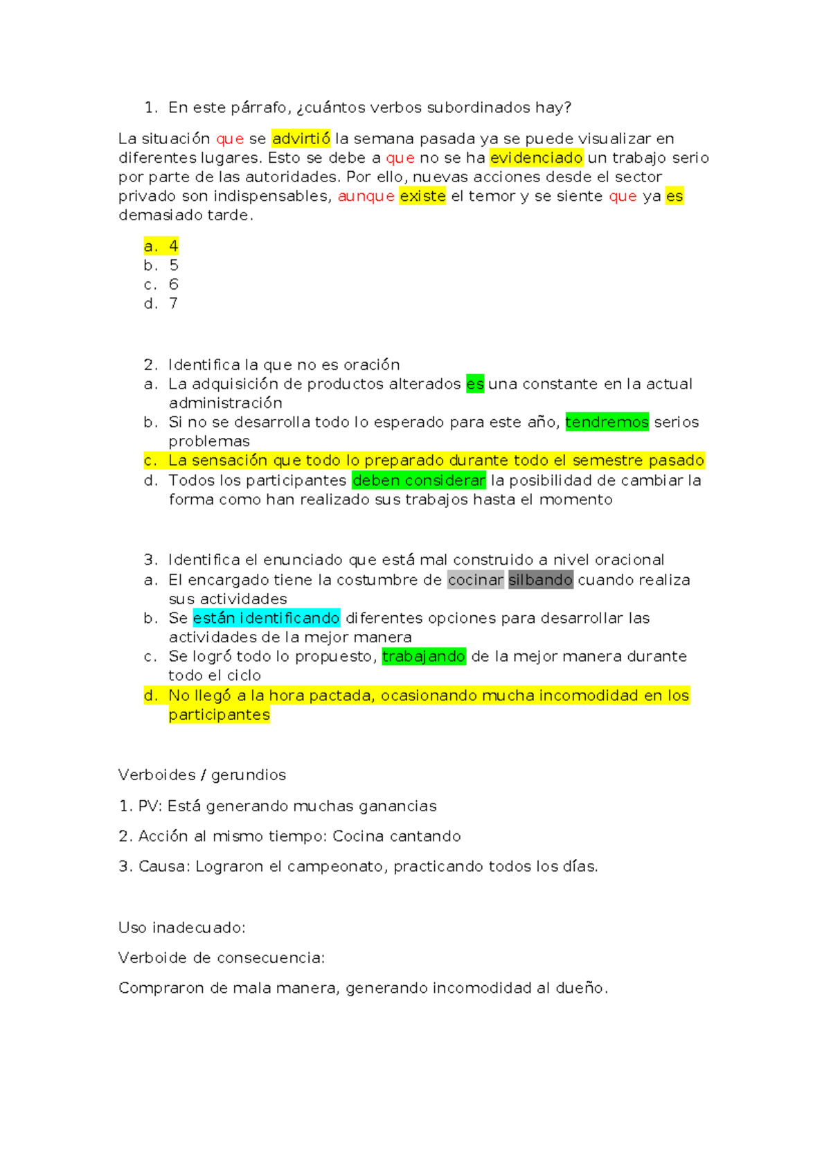 Rev. Repaso C1: Análisis de Verbos y Estructuras Oracionales - Studocu