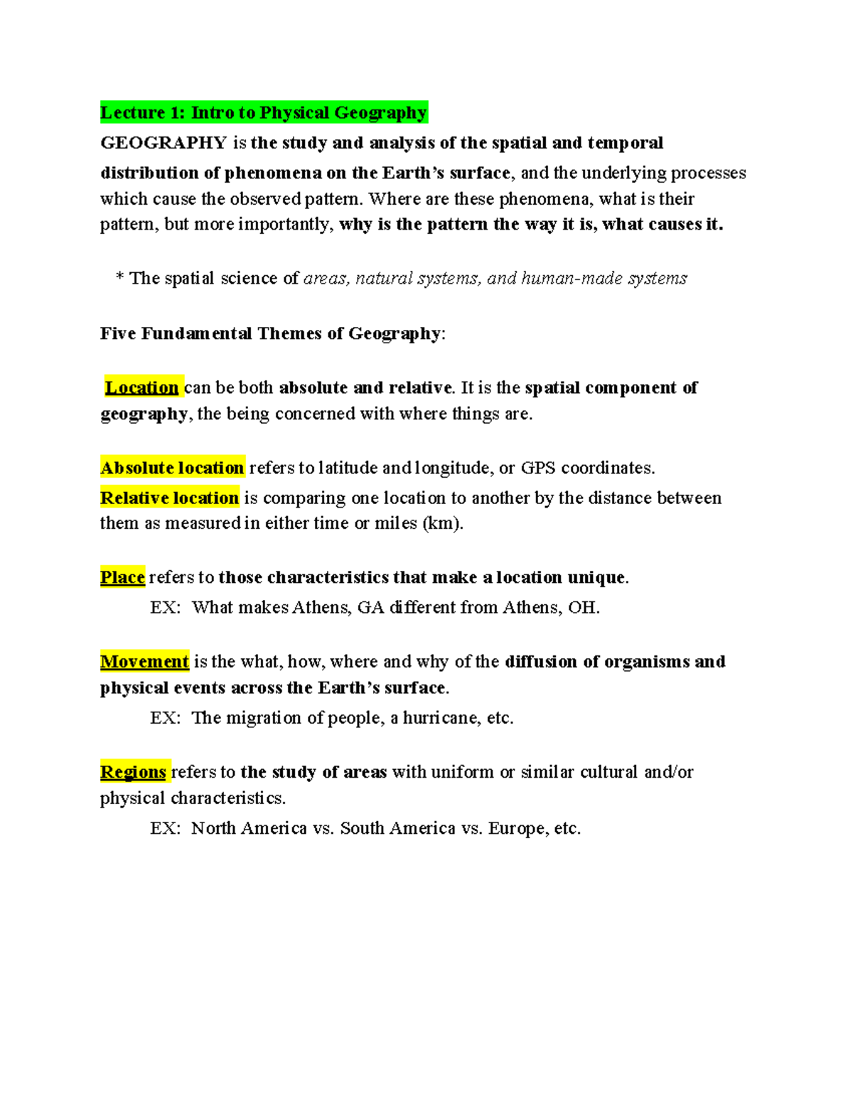 GEOG 1111 Lecture Notes: Understanding Physical Geography Essentials ...