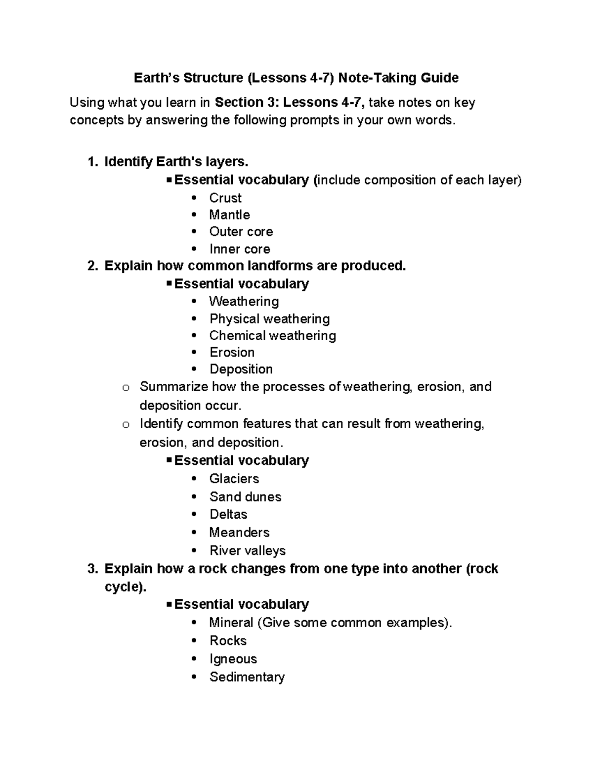 Earth's Structure Overview: Lesson Notes for Section 3 (Lessons 4-7 ...