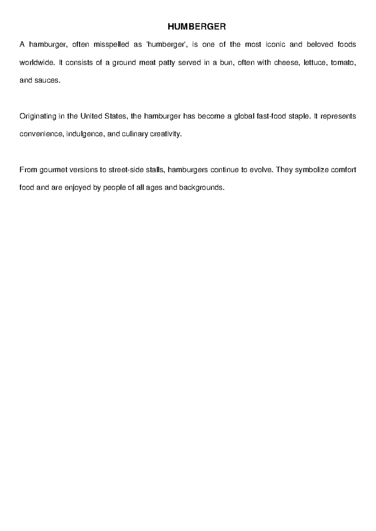 Humberger Essay - casdsaxs - 21ST Century Lit. - HUMBERGER A hamburger ...