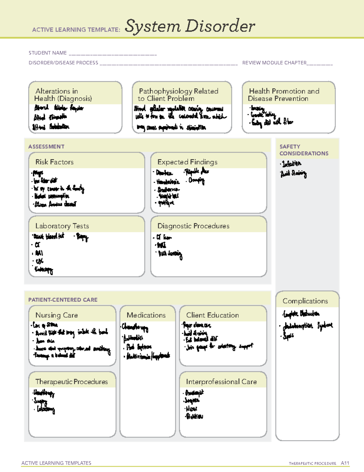 ACTIVE LEARNING TEMPLATE: ATI Colorectal Cancer System Disorder Review ...