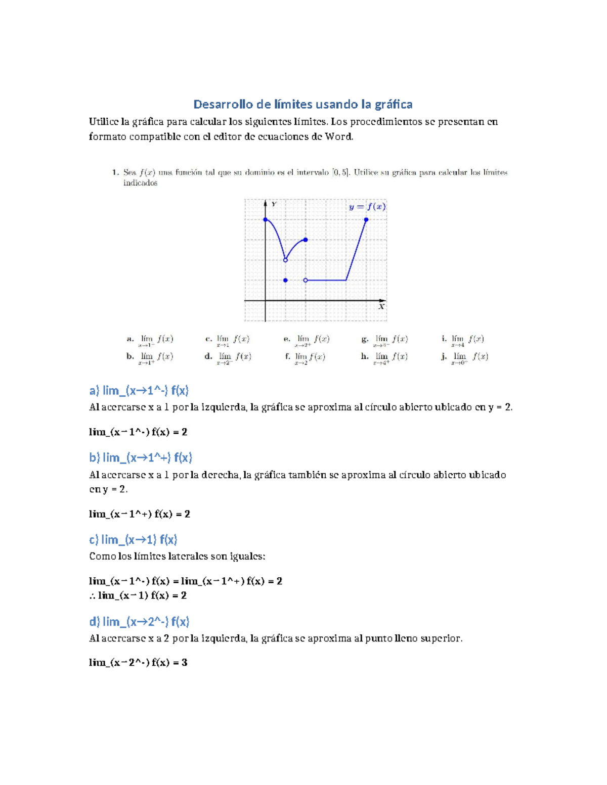 Límites y Gráficas: Cálculo de Límites con Word - Studocu