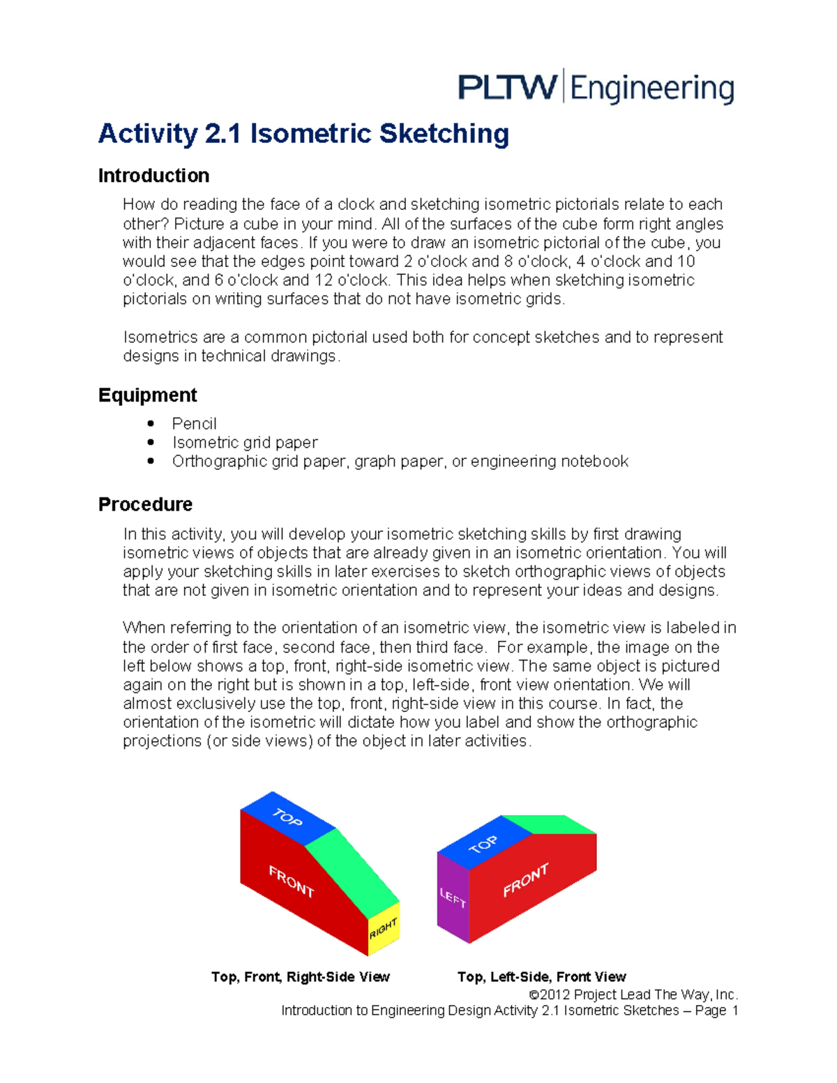 2 - PLTW - Activity 2 Isometric Sketching Introduction How do reading ...