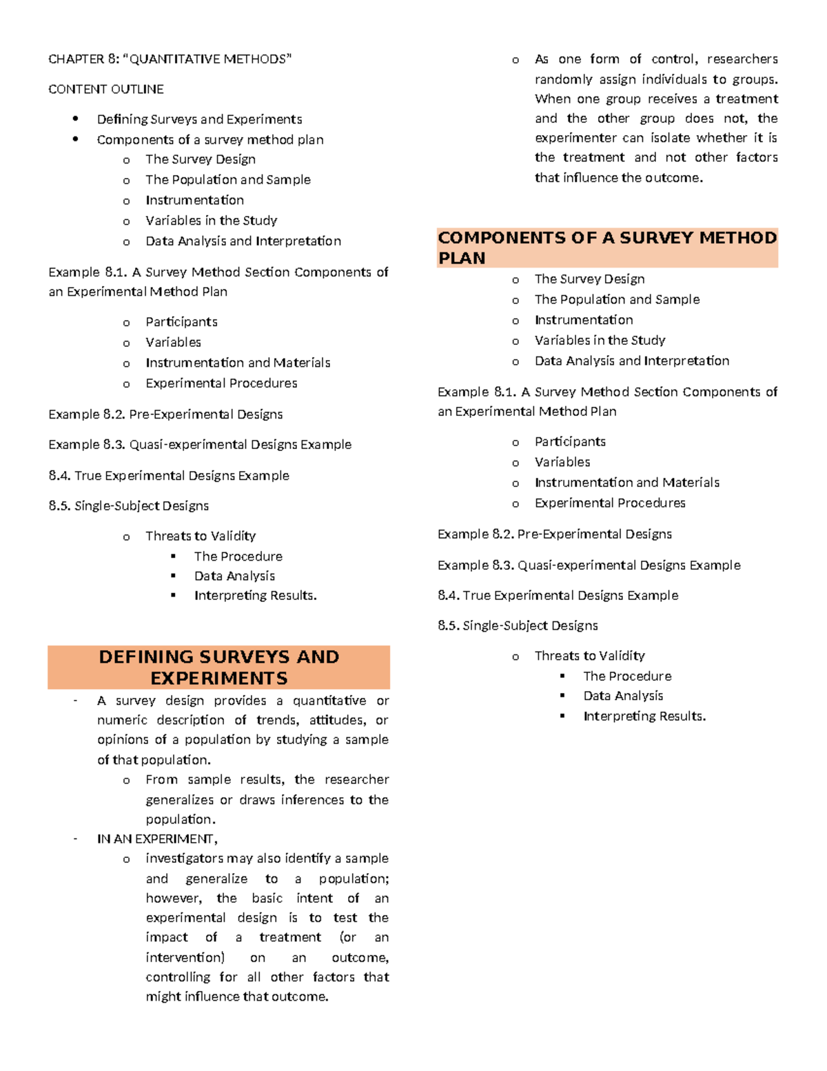 Chapter 8: Review of Quantitative Methods in Surveys & Experiments ...