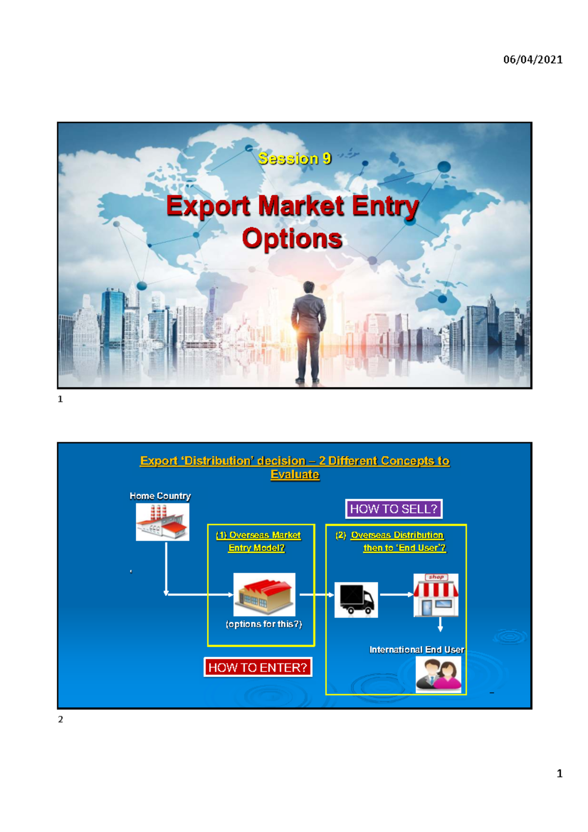 Session 9 - Export Market Entry Strategies and Models - Studocu