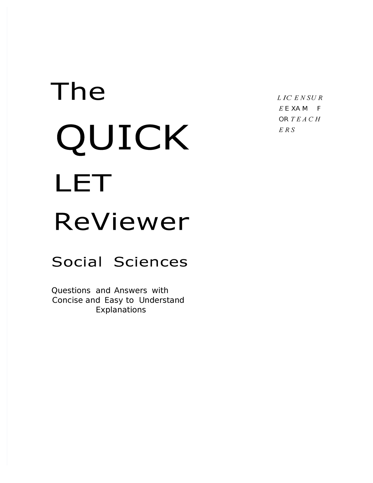 QUICK LET Reviewer: Social Sciences for Licensure Exam Preparation ...