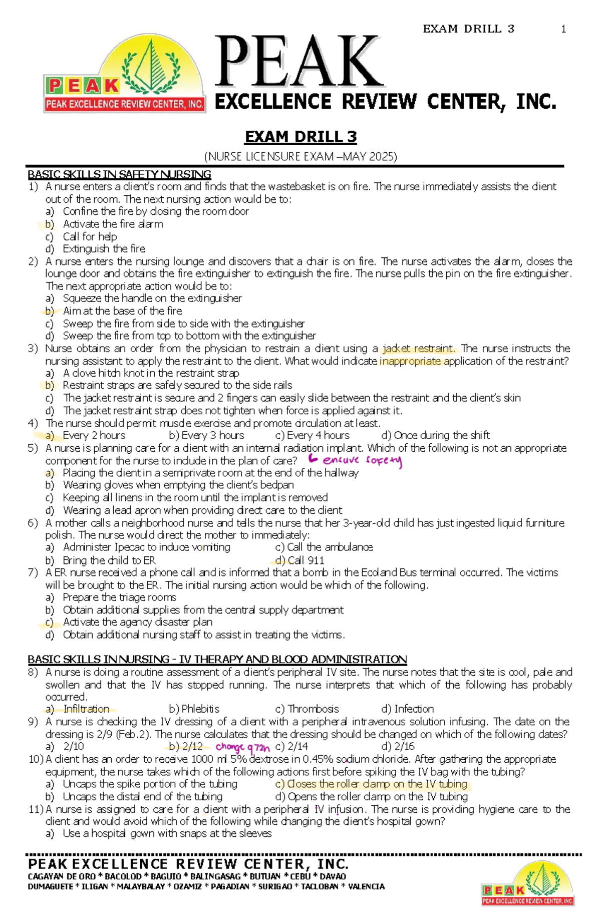ED3 - Nurse Licensure Exam 2025: Exam Drill 3 Review Material - Studocu