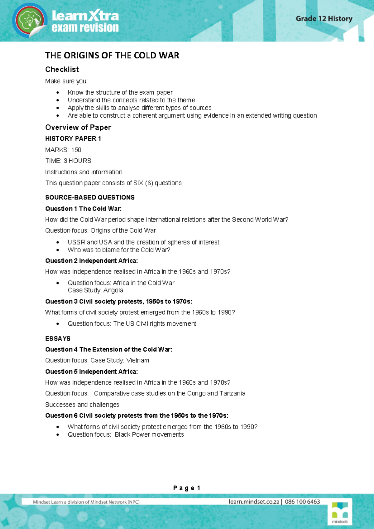 LXER Gr12History Final Exam: The Origins of the Cold War Analysis - Studocu