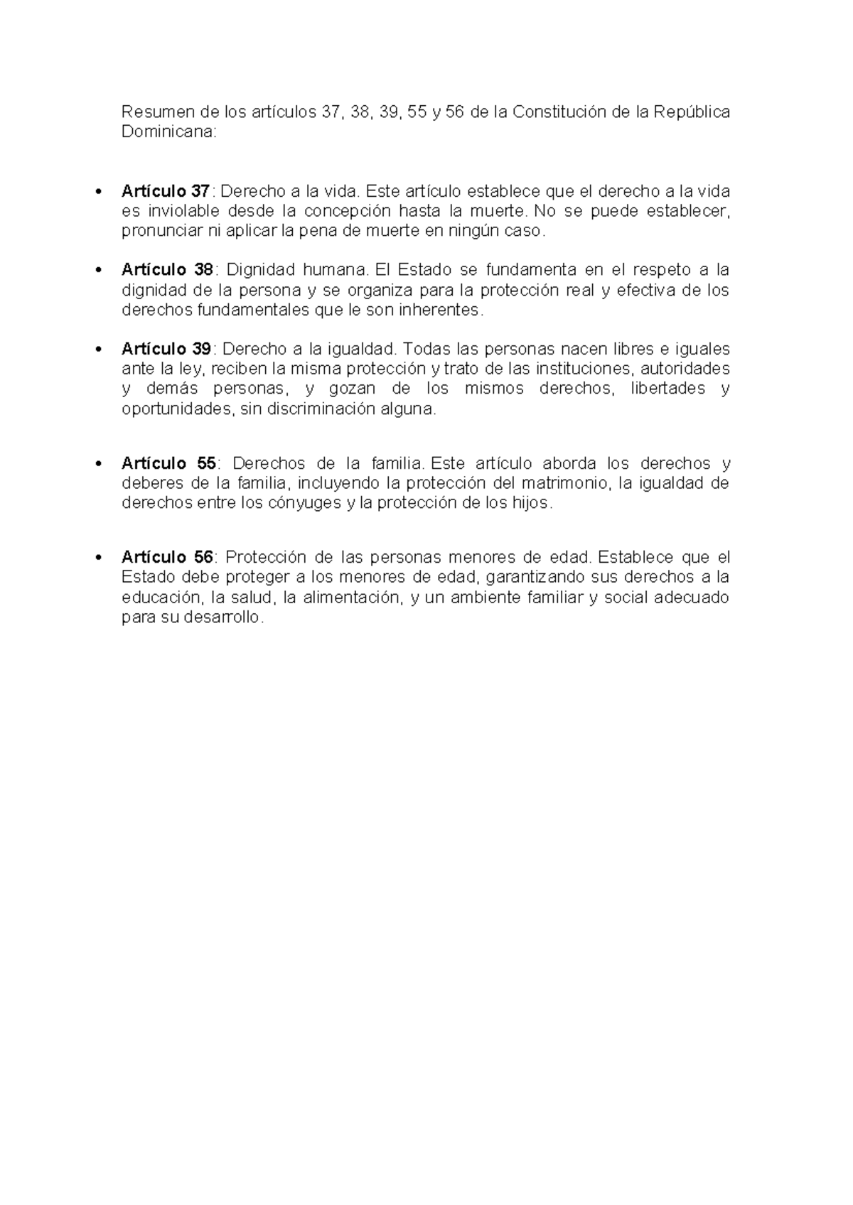 Resumen de Artículos 37, 38, 39, 55 y 56 de la Constitución Dominicana ...