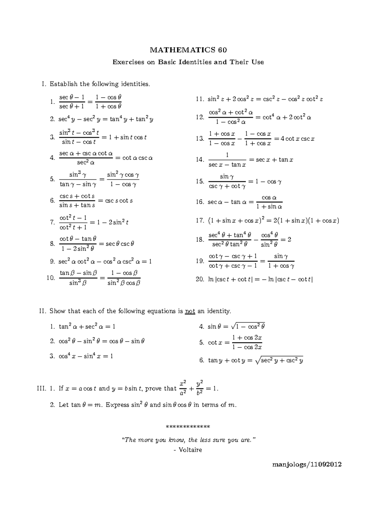 M60Exercise 18 - gr 12 calculus - MATHEMATICS 60 Exercises on Basic ...