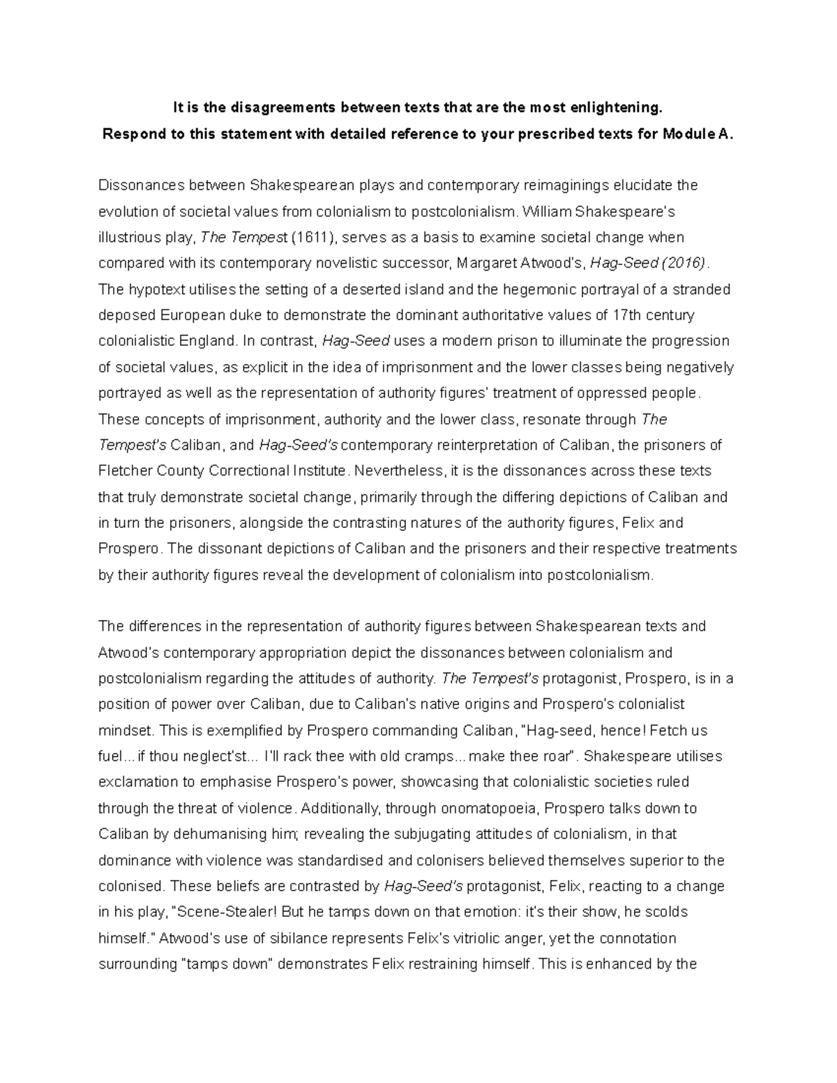 Module A Comparative Analysis: Dissonances in Shakespeare and ...