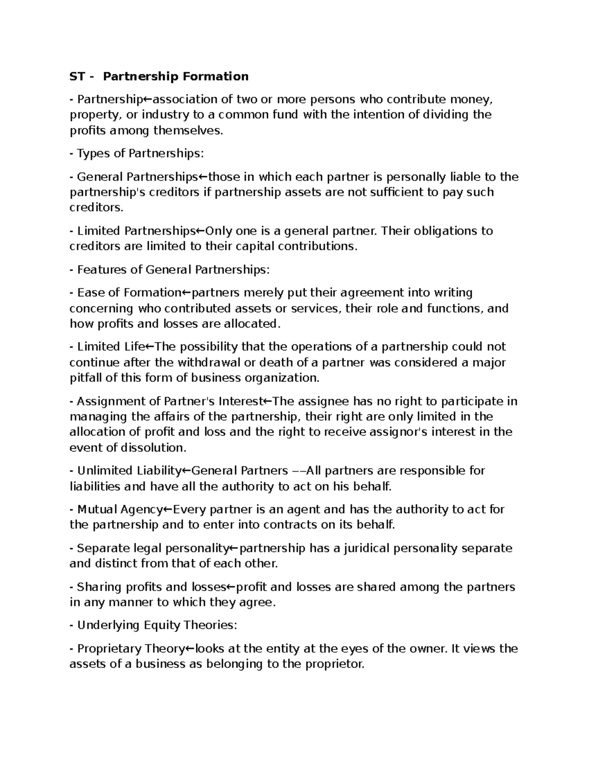 Special transactions - Lecture notes - ST - Partnership Formation ...