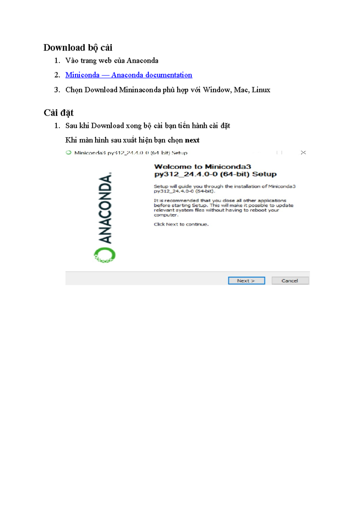 Hướng dẫn cài đặt Miniconda cho Windows, Mac, Linux - Studocu