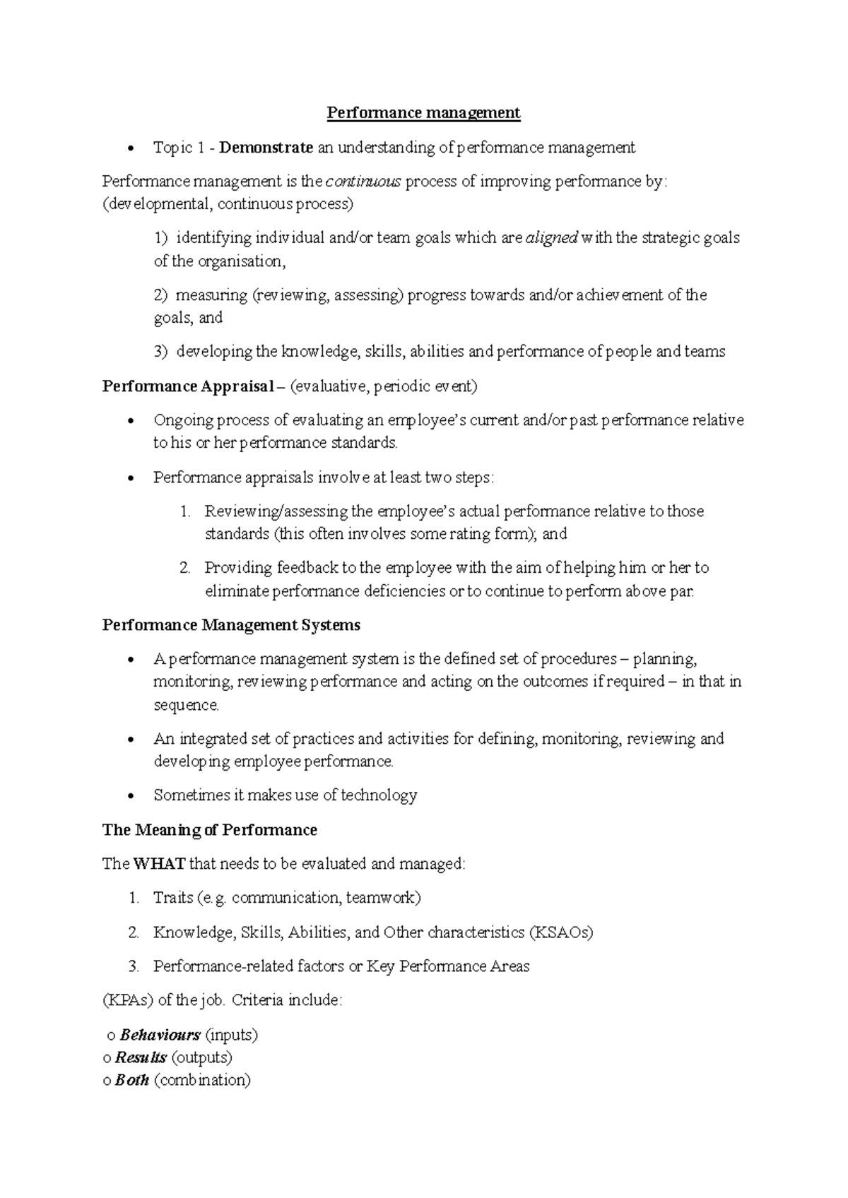 Performance Management Overview: Key Concepts & Strategies - Studocu